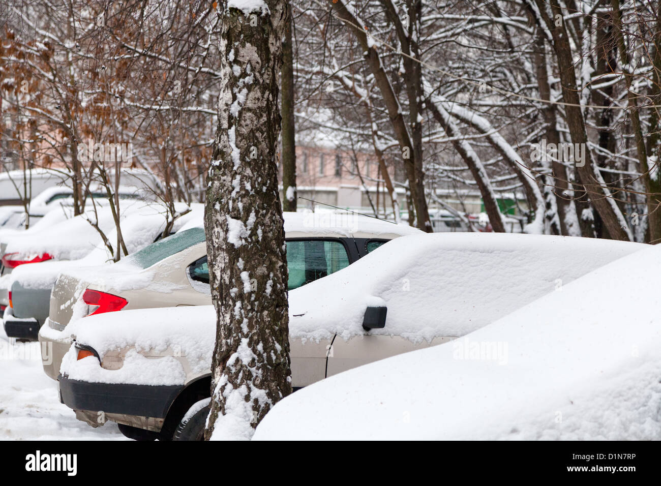 cars covered with snow on parking in Moscow, Russia Stock Photo - Alamy