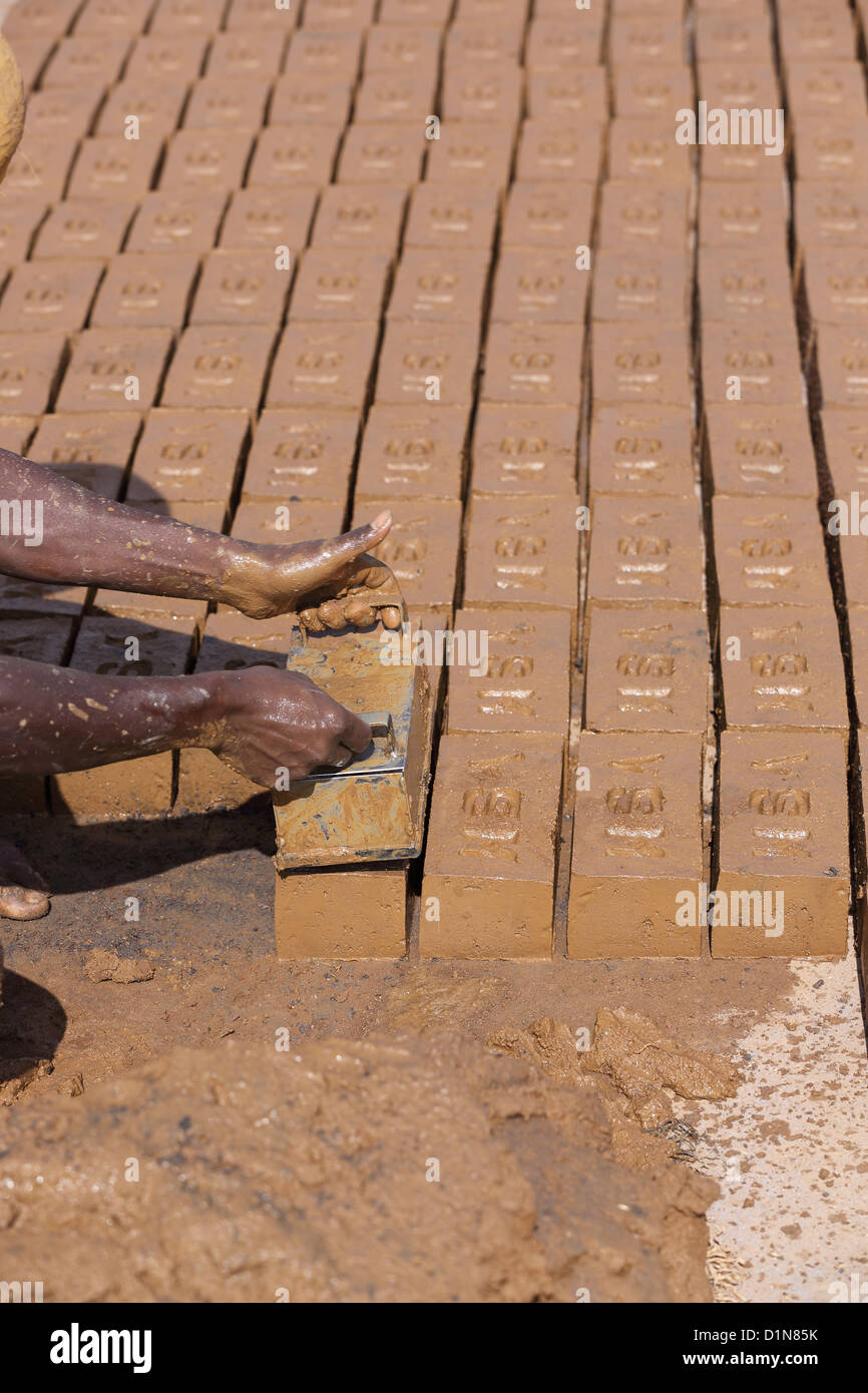 Handmade production of bricks Andhra Pradesh South India Stock Photo ...
