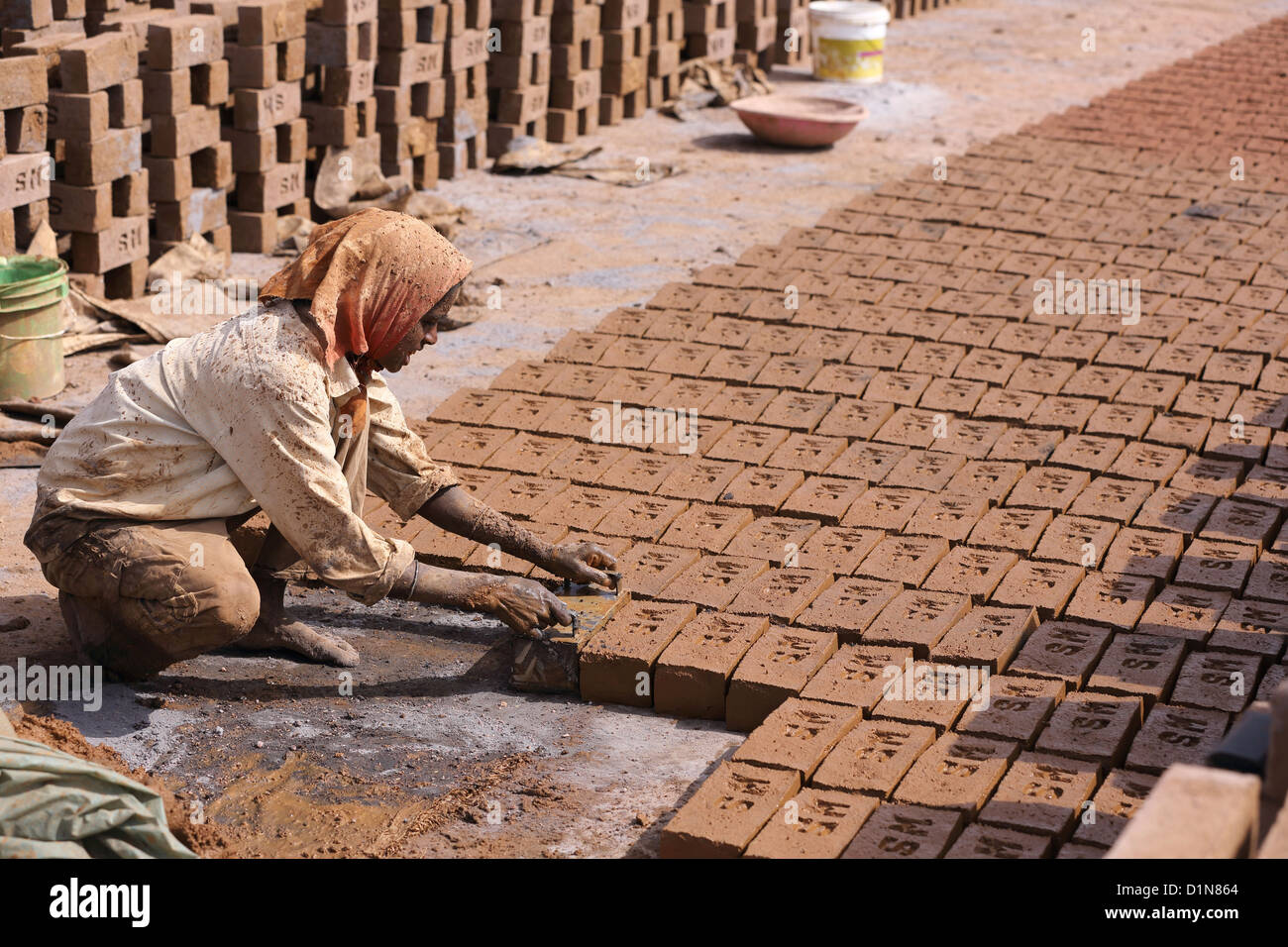 Handmade production of bricks Andhra Pradesh South India Stock Photo ...