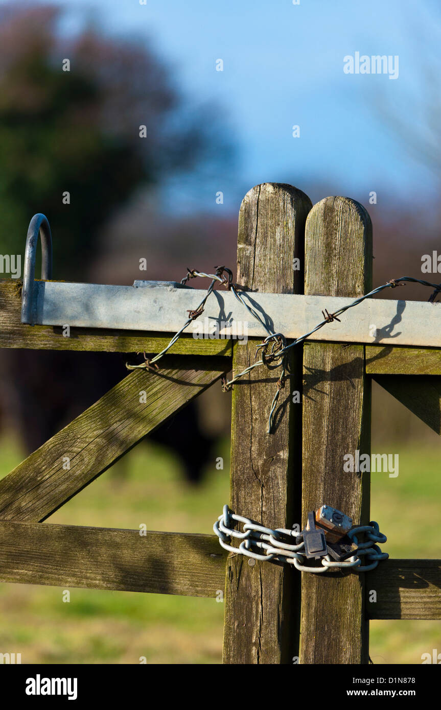 Locked farm gate Stock Photo - Alamy