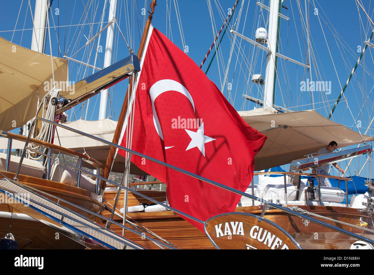 Turkish Flag on the back of a ship Bodrum Stock Photo - Alamy