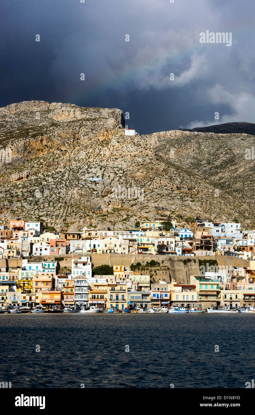Pothia, port town of Kalymnos, with dark skies Stock Photo - Alamy