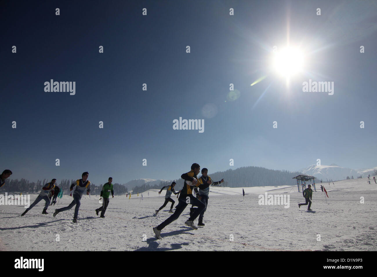 Dec. 31, 2012 - Kashmiri muslim School Boys playing rugby at Gulmarg 55 ...