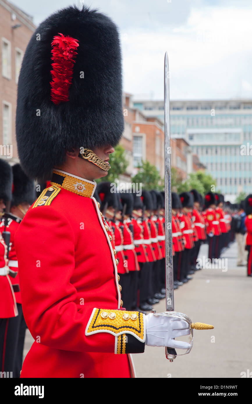 The Coldstream Guards on parade in Exeter, UK, 2011. The guards in the ...