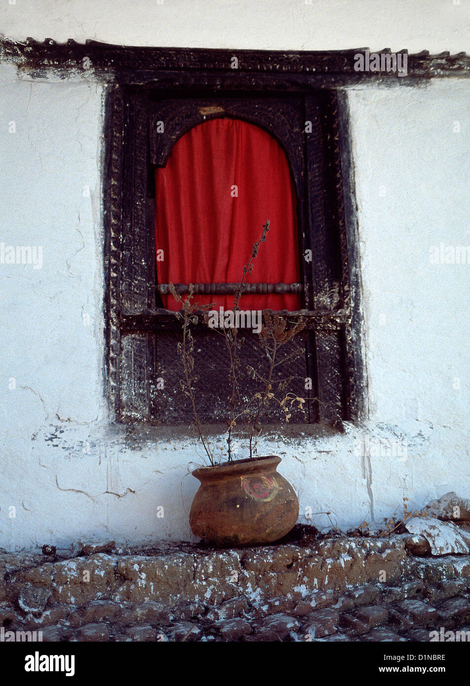 A curtained window of a typical Eastern Nepalese home Stock Photo - Alamy