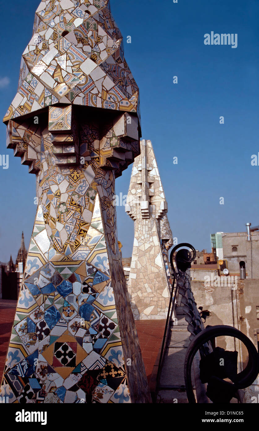 The famous chimneys of Le Pedera Casa Mila by Gaudi, Barcelona Stock ...