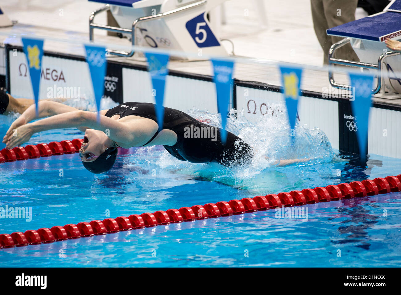 Elizabeth Beisel (USA) starting the Women's 200m Backstroke Semifinal ...