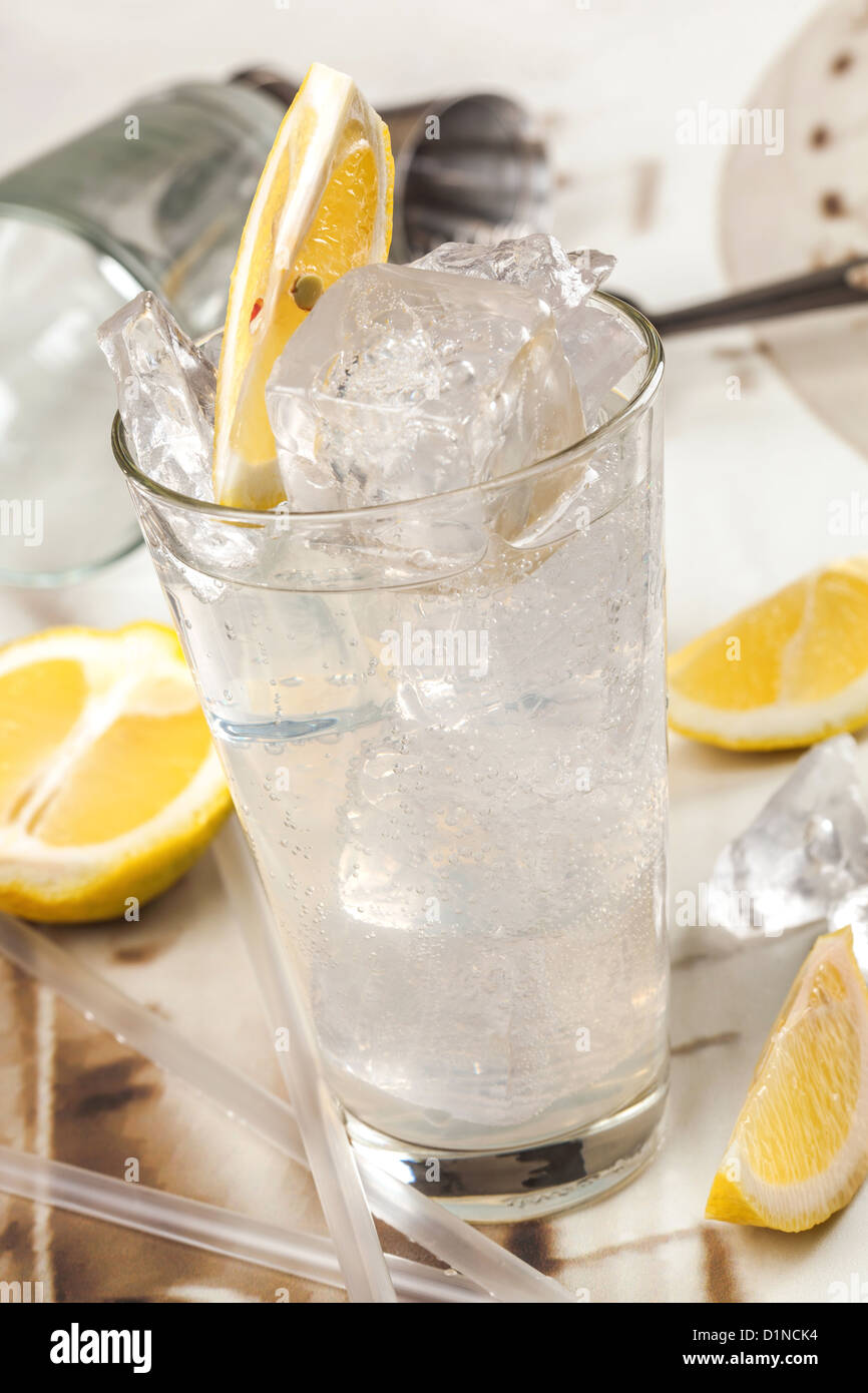 Clear lemon drink and ice Stock Photo - Alamy