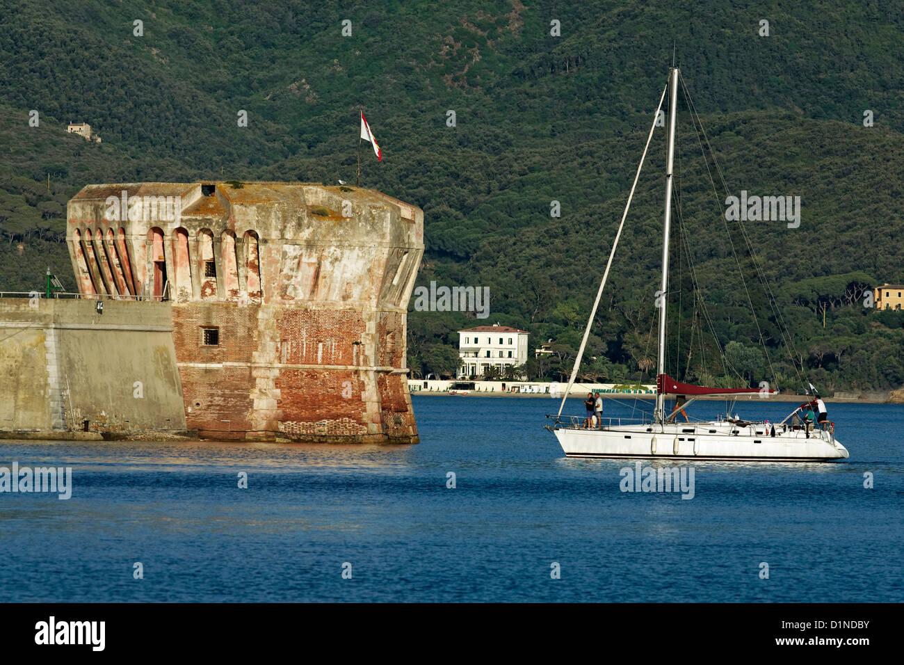 Old tower to harbour entrance, City Portoferraio, Elba Tuscany Italy ...