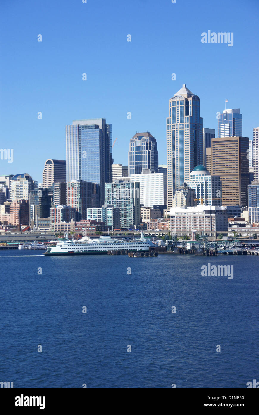 Seattle waterfront skyline,with ferry, Puget Sound, Pacific Northwest ...