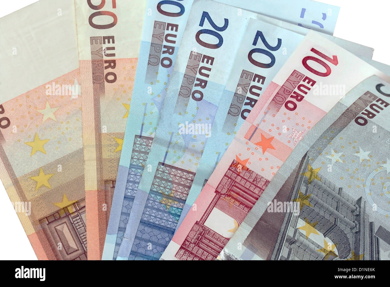 different euro currency isolated on white background Stock Photo - Alamy