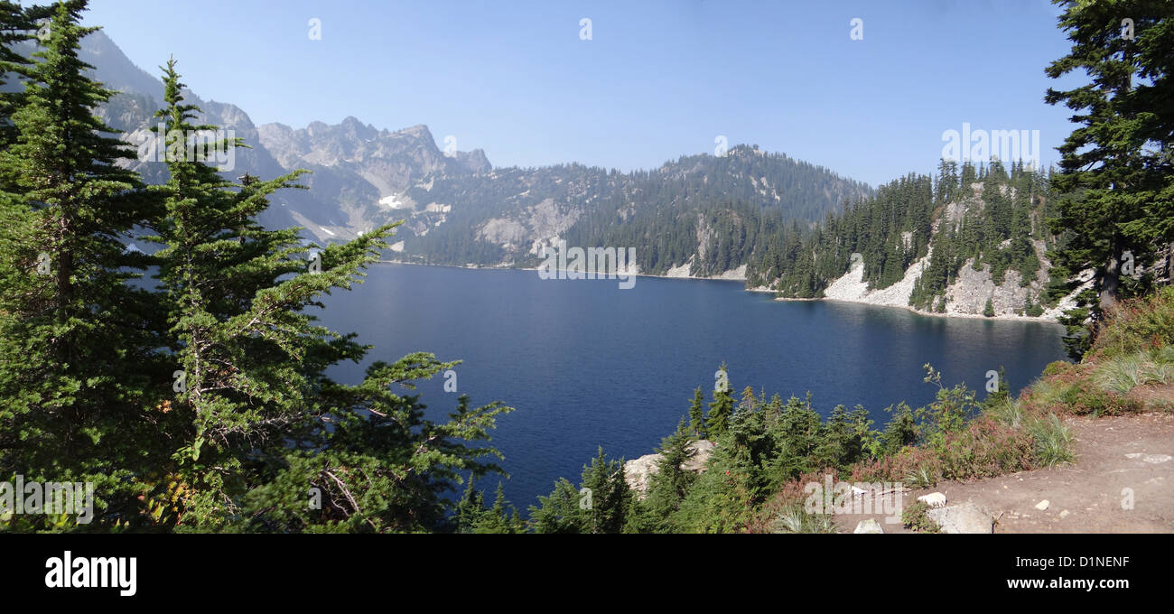 Snow Lake, a high alpine lake in the forests near Snoqualmie Pass ...