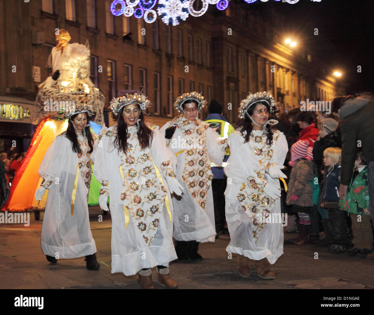 Group of Asian appearance women in procession Newcastle new years eve ...