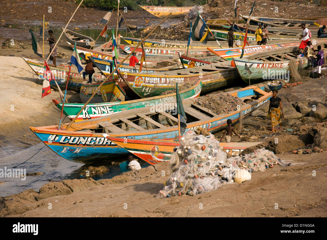 A colourful collection of artisanal fishing boats, outskirts of ...