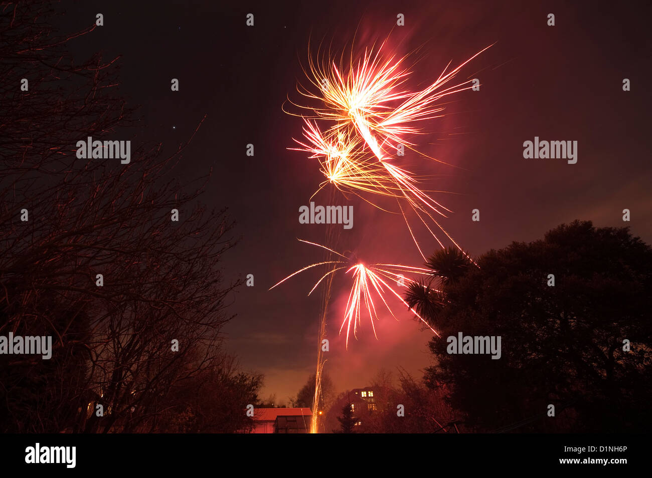 Garden firework display on New Years Eve Stock Photo - Alamy