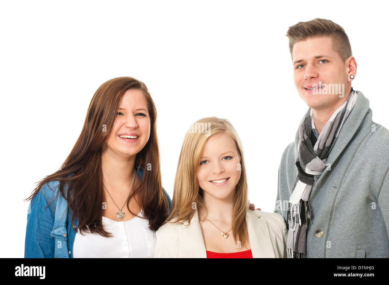 Three teenagers isolated on white background Stock Photo - Alamy