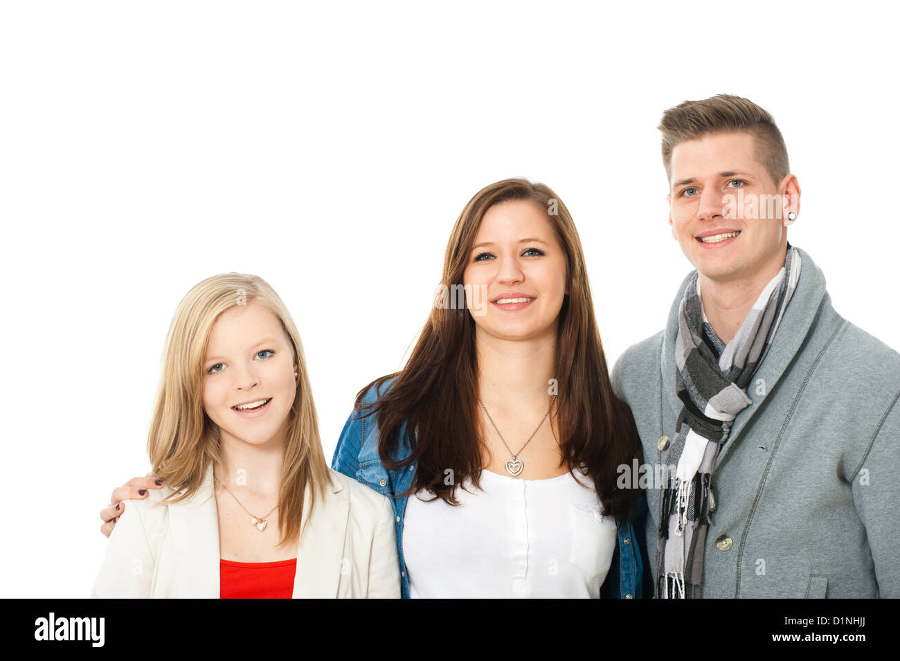 Three teenagers isolated on white background Stock Photo - Alamy