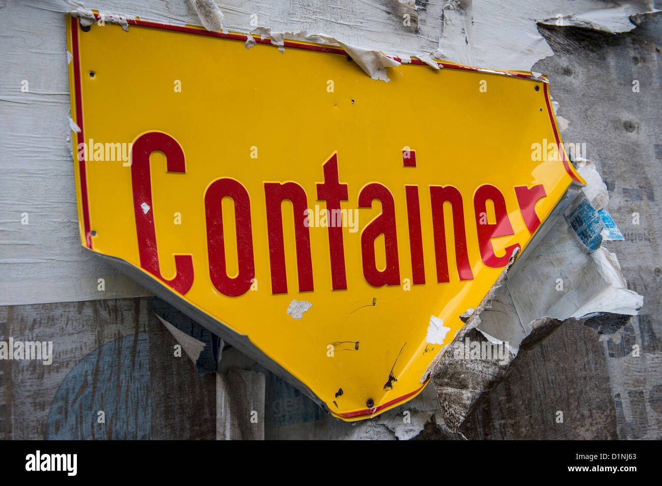 Container Sign Damaged, Bent, Buckled Stock Photo - Alamy