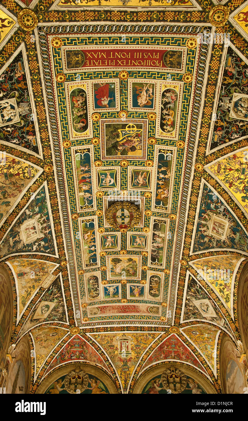 Decorated ceiling of the Piccolomini library. Cathedral of Siena, Siena ...