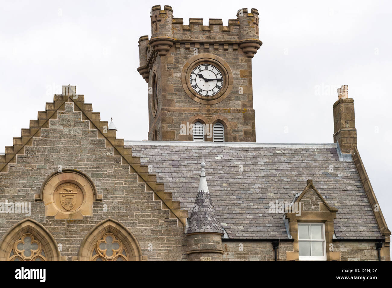 Clock on a castle tower in Lerwick, Shetland Stock Photo - Alamy