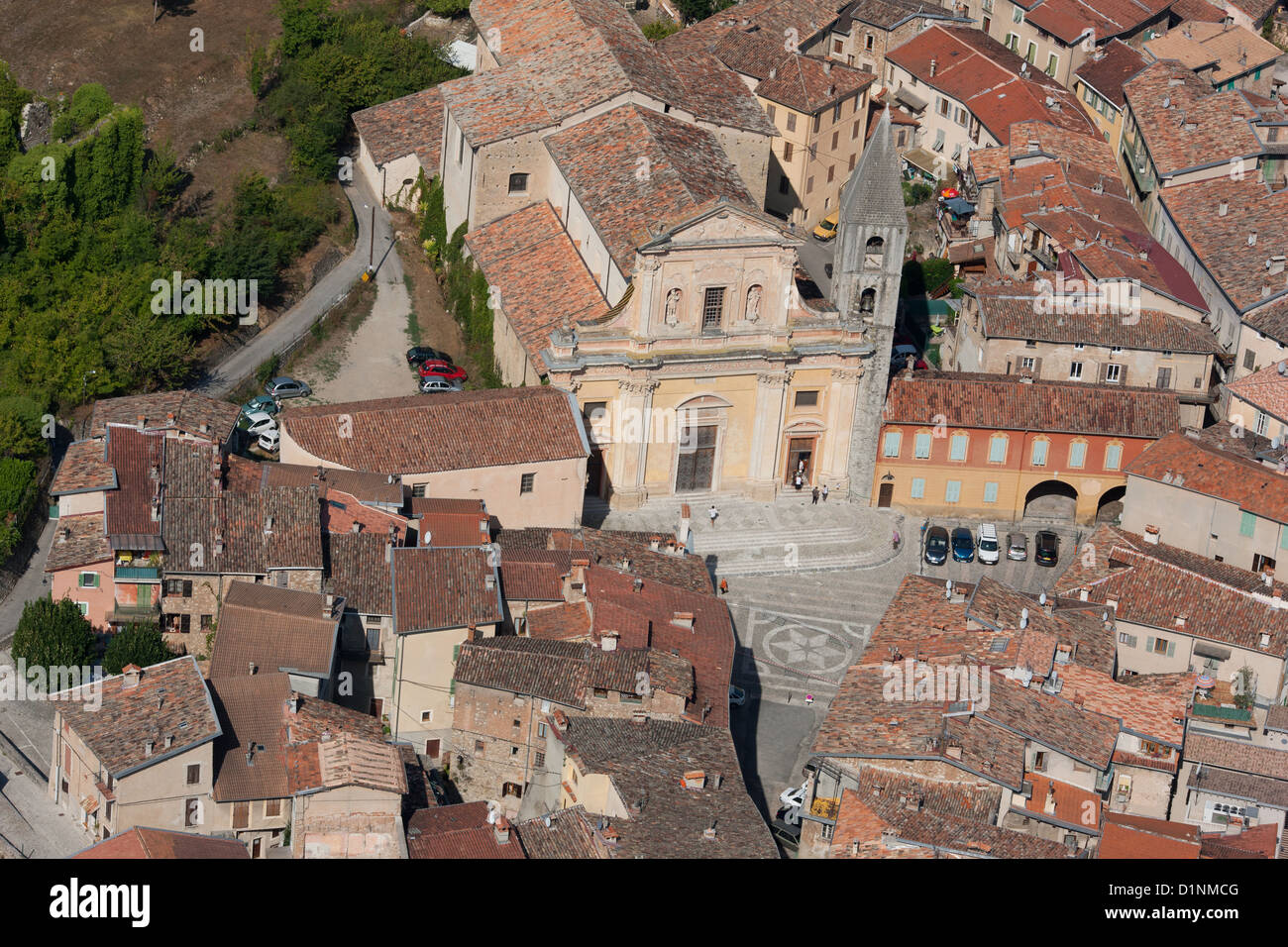 AERIAL VIEW. Roman Catholic Cathedral of Saint-Michel. Sospel, French ...