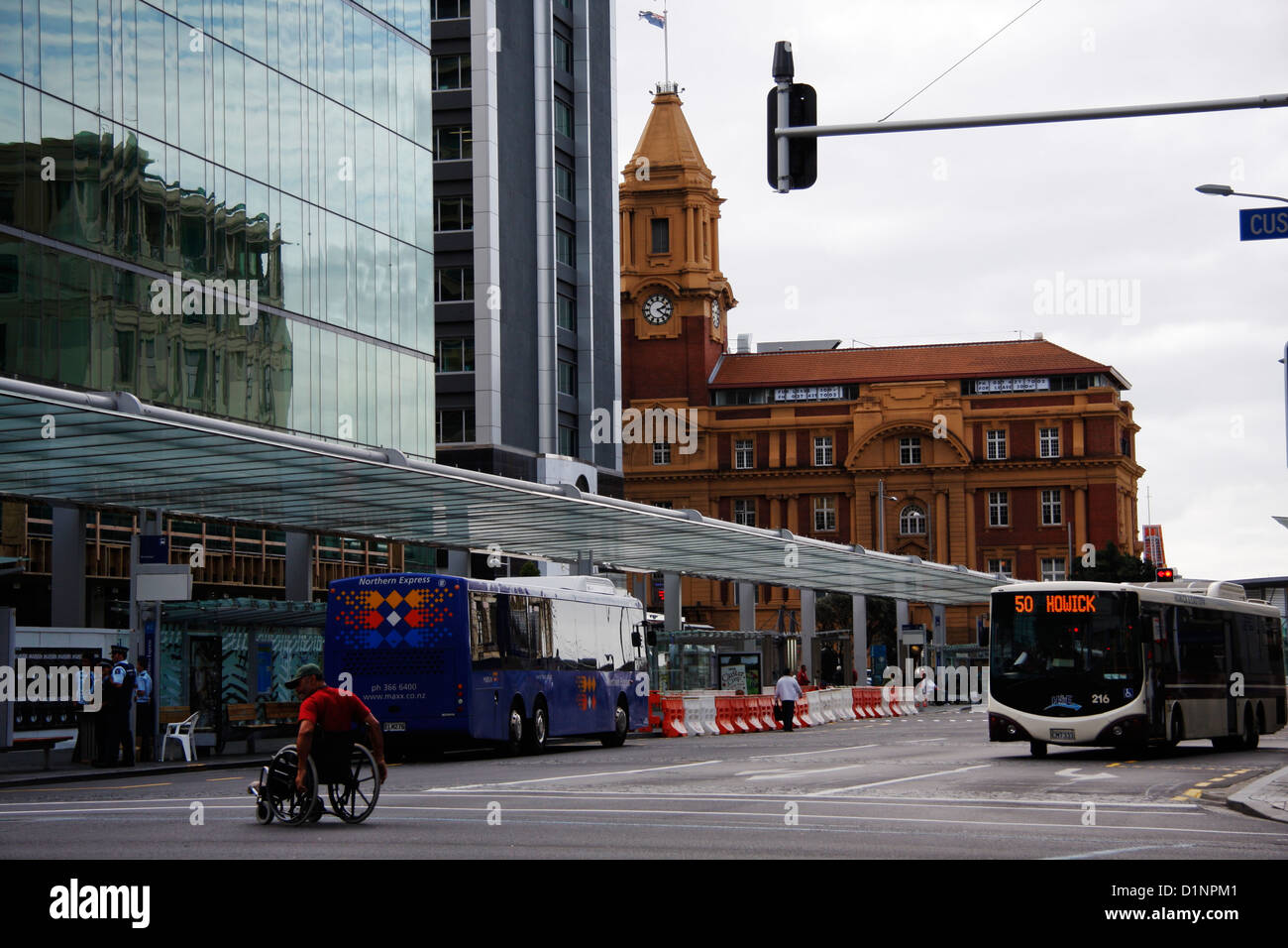 Bus stop in front of office building near the Ferry Building in ...