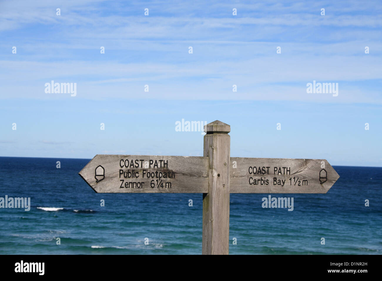 Signpost on Cornwall coast path Stock Photo - Alamy