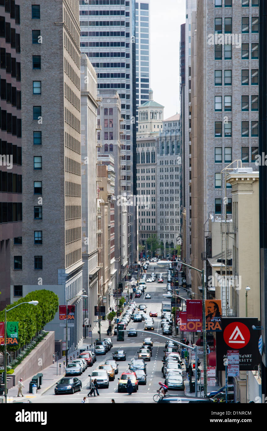 City street view down Pine Street from the intersection of Pine and ...