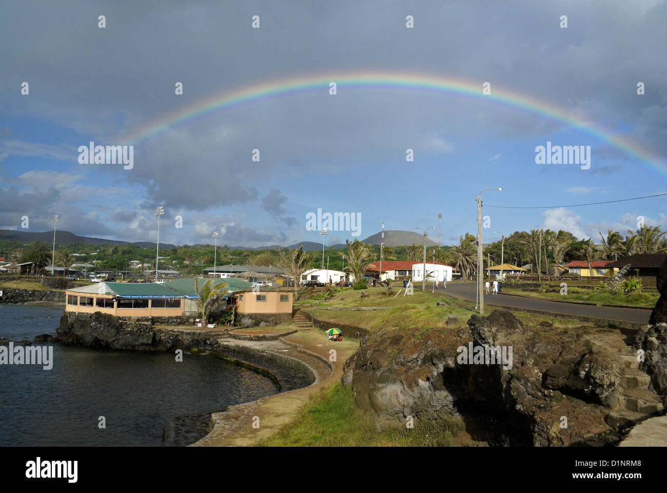 Rainbow over Hanga Roa, Easter Island, Chile Stock Photo - Alamy