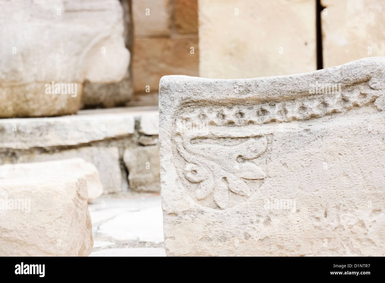 Carved stones placed outside the museum entrance in the manor at the ...