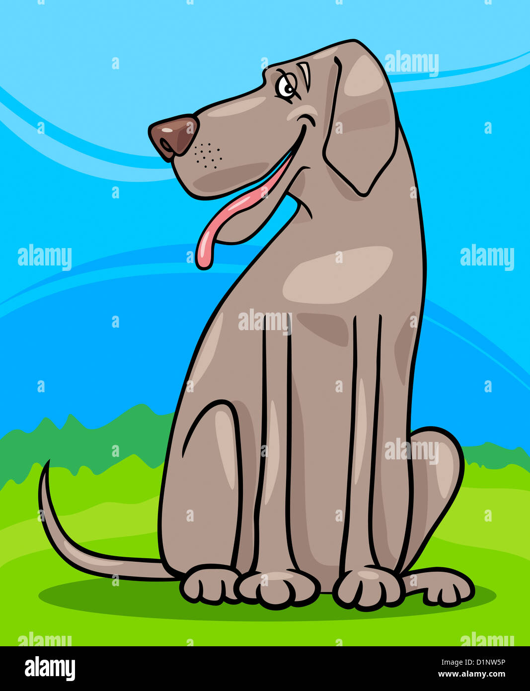 Cartoon Illustration of Funny Gray Great Dane Dog against Rural Scene ...