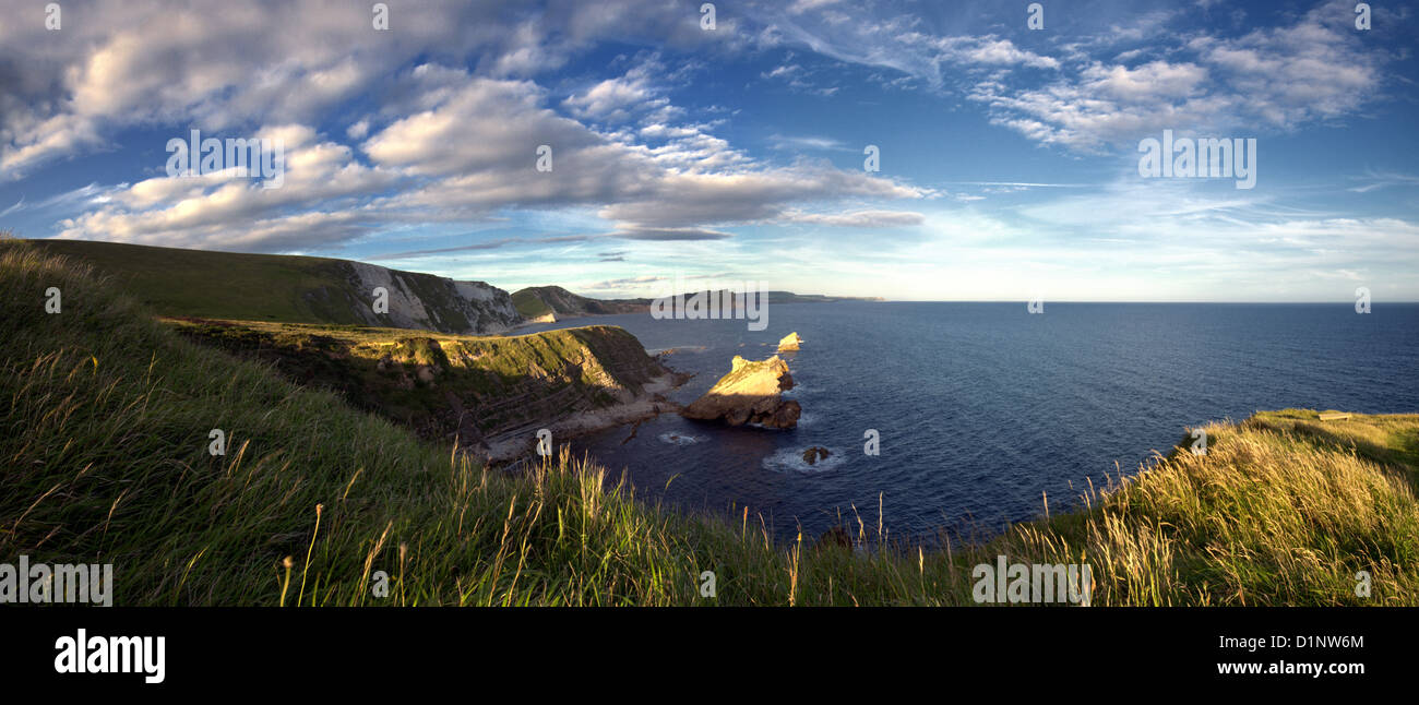 Large panorama of Mupe bay rocks from the south west coast path Stock ...