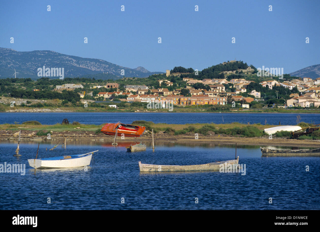 Etang de Salses and Leucate village, Aude, Languedoc-Roussillon, France ...