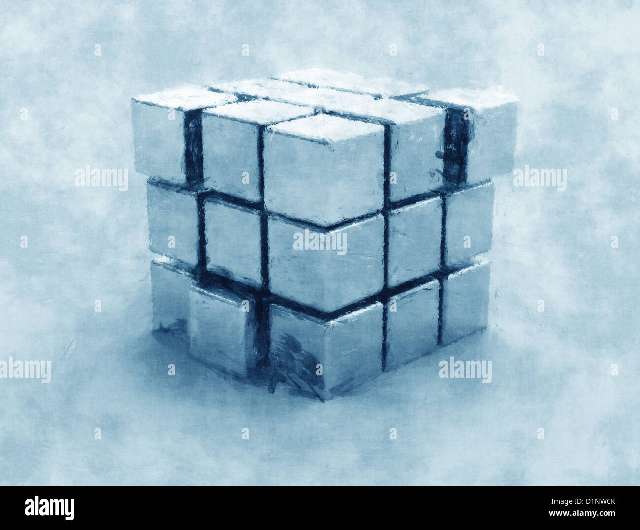 Metallic cube building concept painting Stock Photo - Alamy
