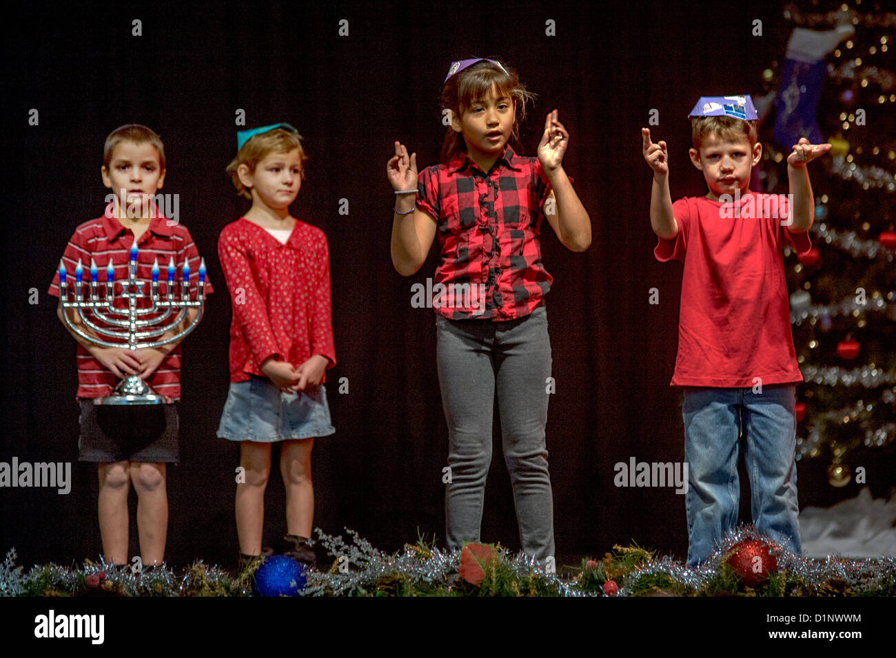 Deaf Jewish children act out a skit in sign language during a Christmas ...