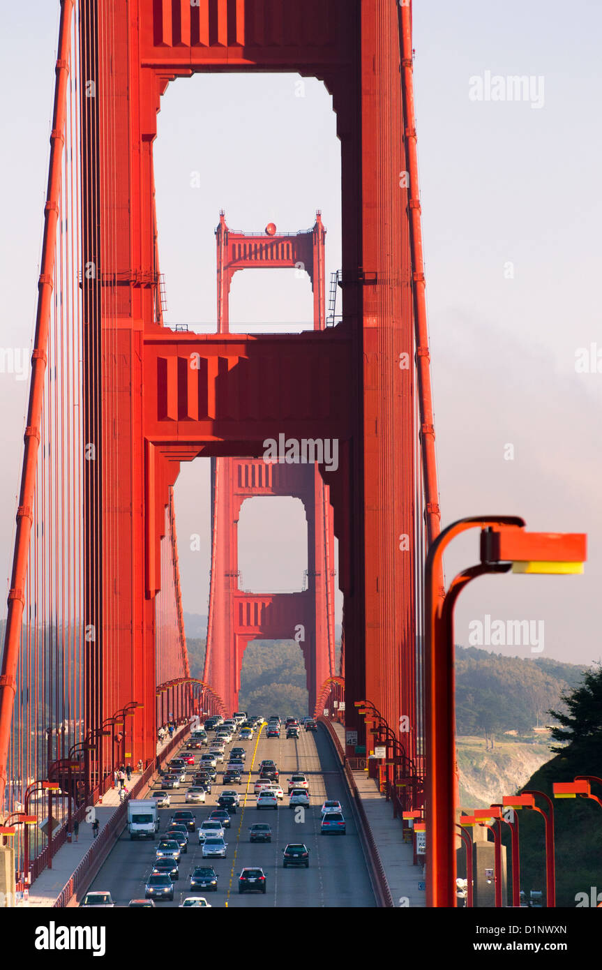 Cars driving across the Golden Gate Bridge, San Francisco, California ...