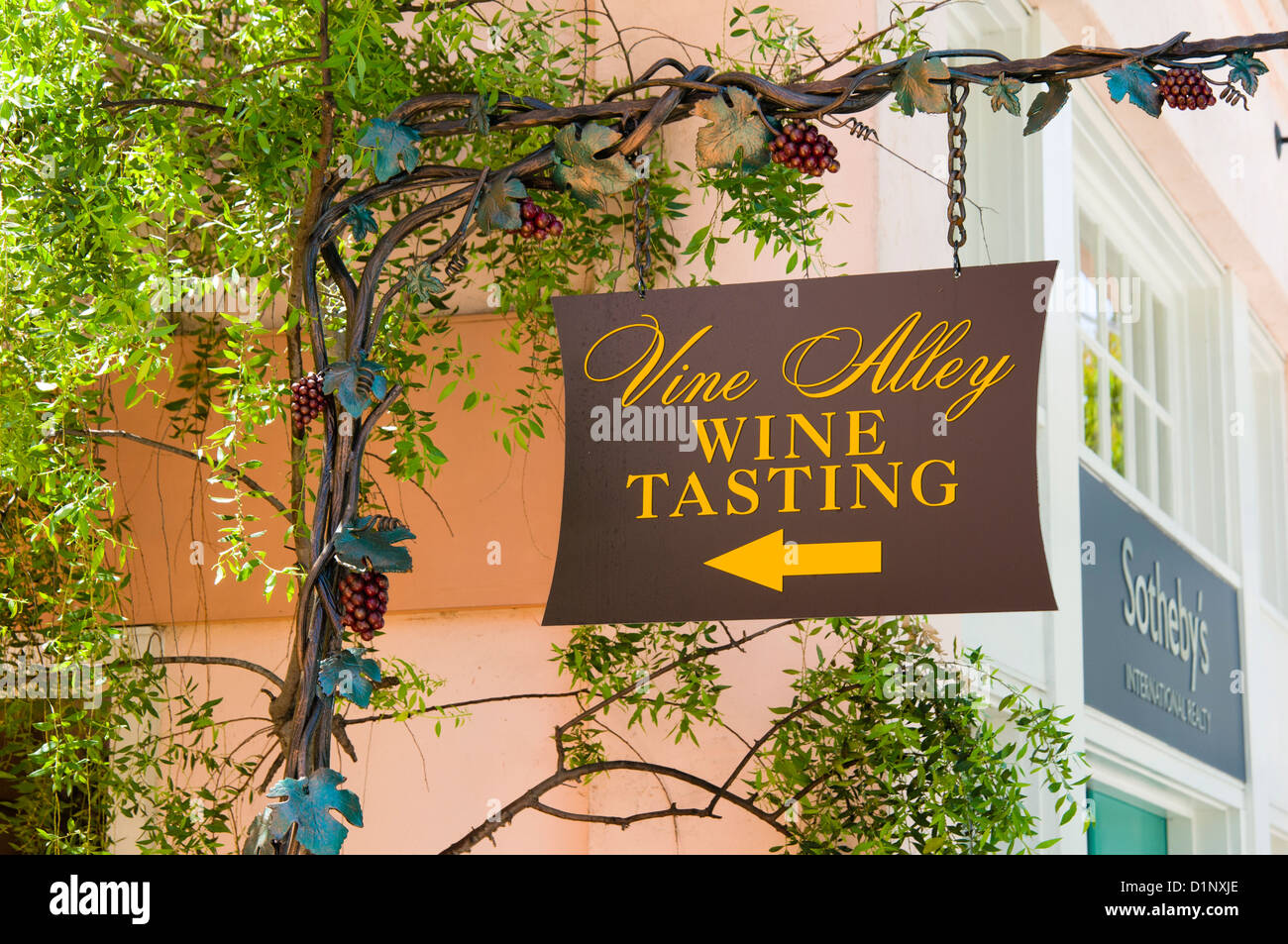 Wine Tasting sign in the Sonoma Court Shops on the main plaza in Sonoma ...