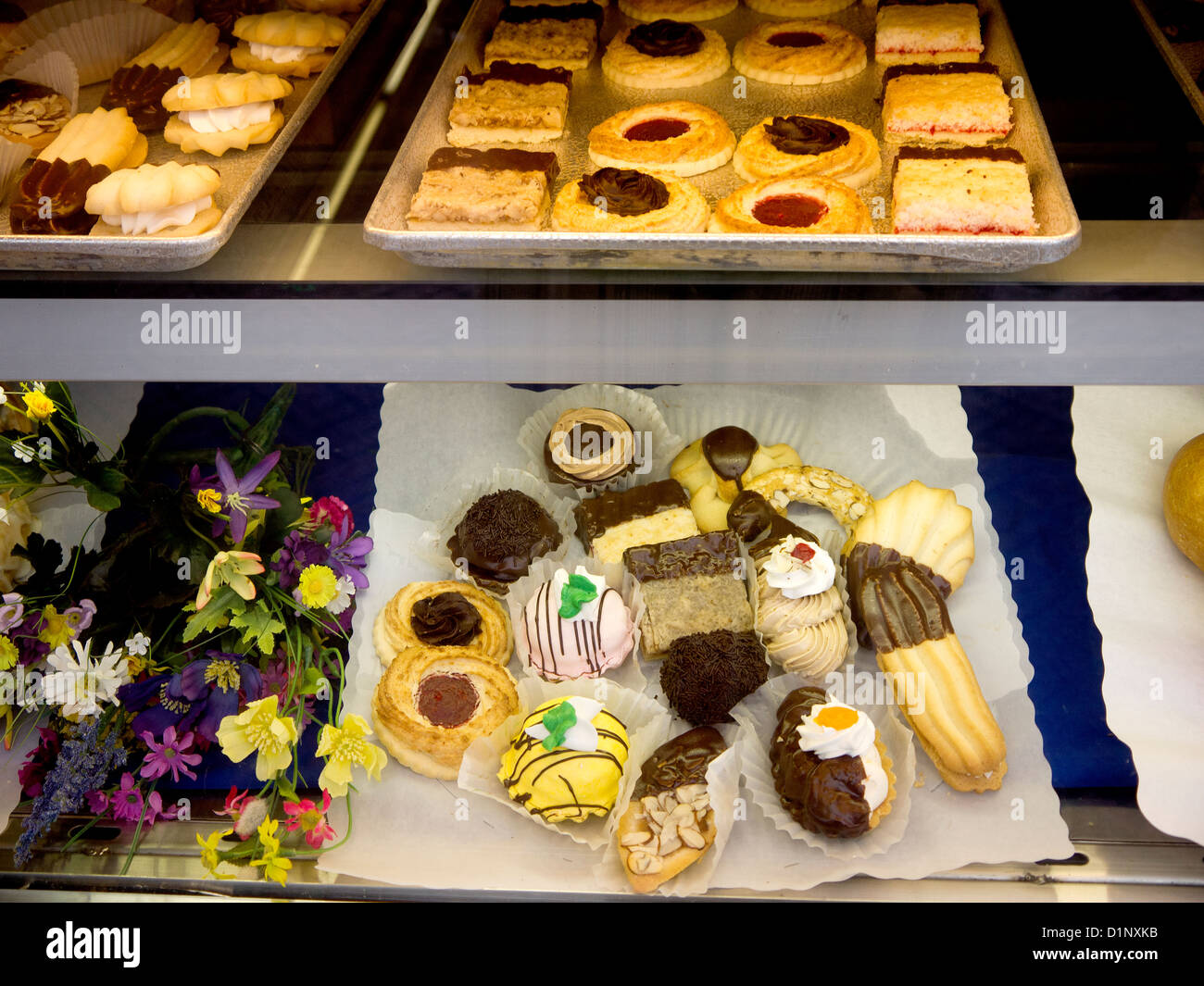 Display of Danish Cakes and Pastries in Solvang California USA Stock ...