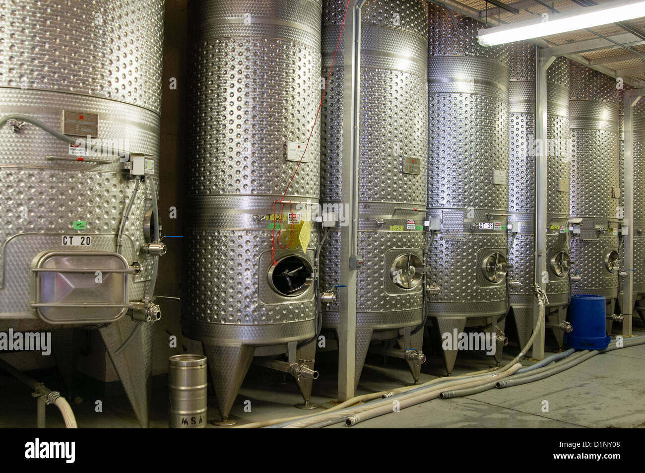 Stainless steel wine fermentation vats, Castello Di Amorosa, Napa ...