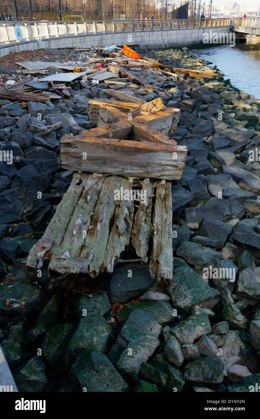 Hurricane Sandy debris on the East River in New York, NY Stock Photo ...