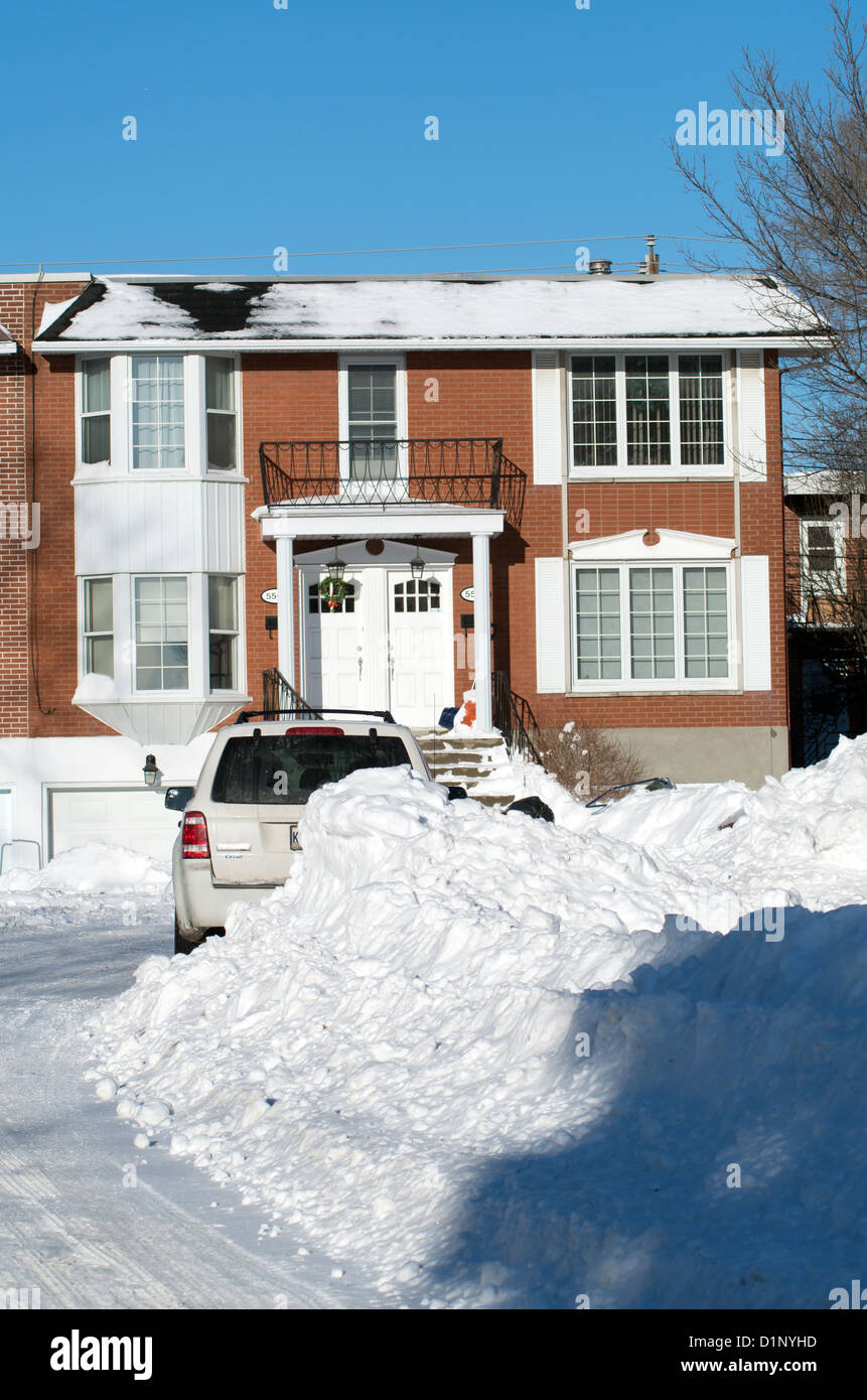 Duplex house after a snow storm, St-Leonard, Montreal, Canada Stock ...