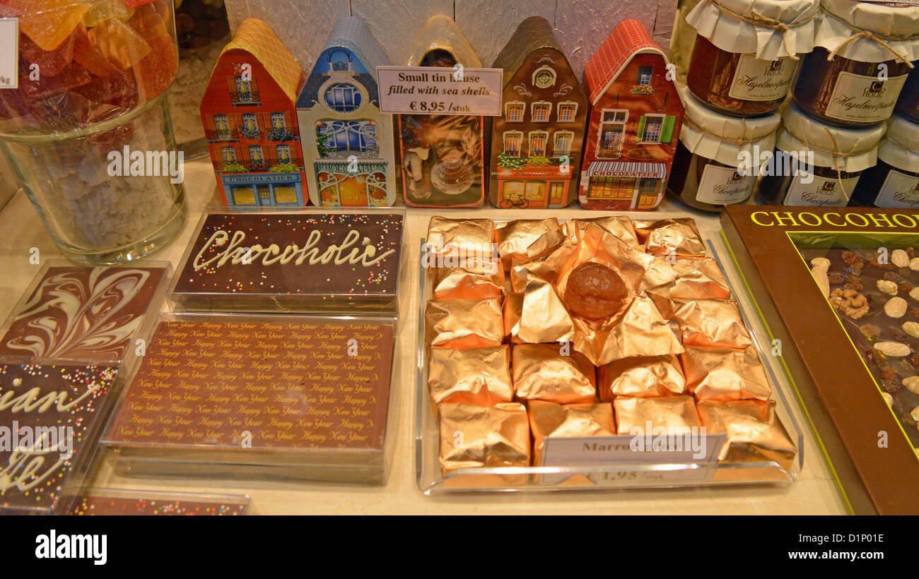 Belgium chocolate in Chocolatier window in Historic Centre of Brugge ...