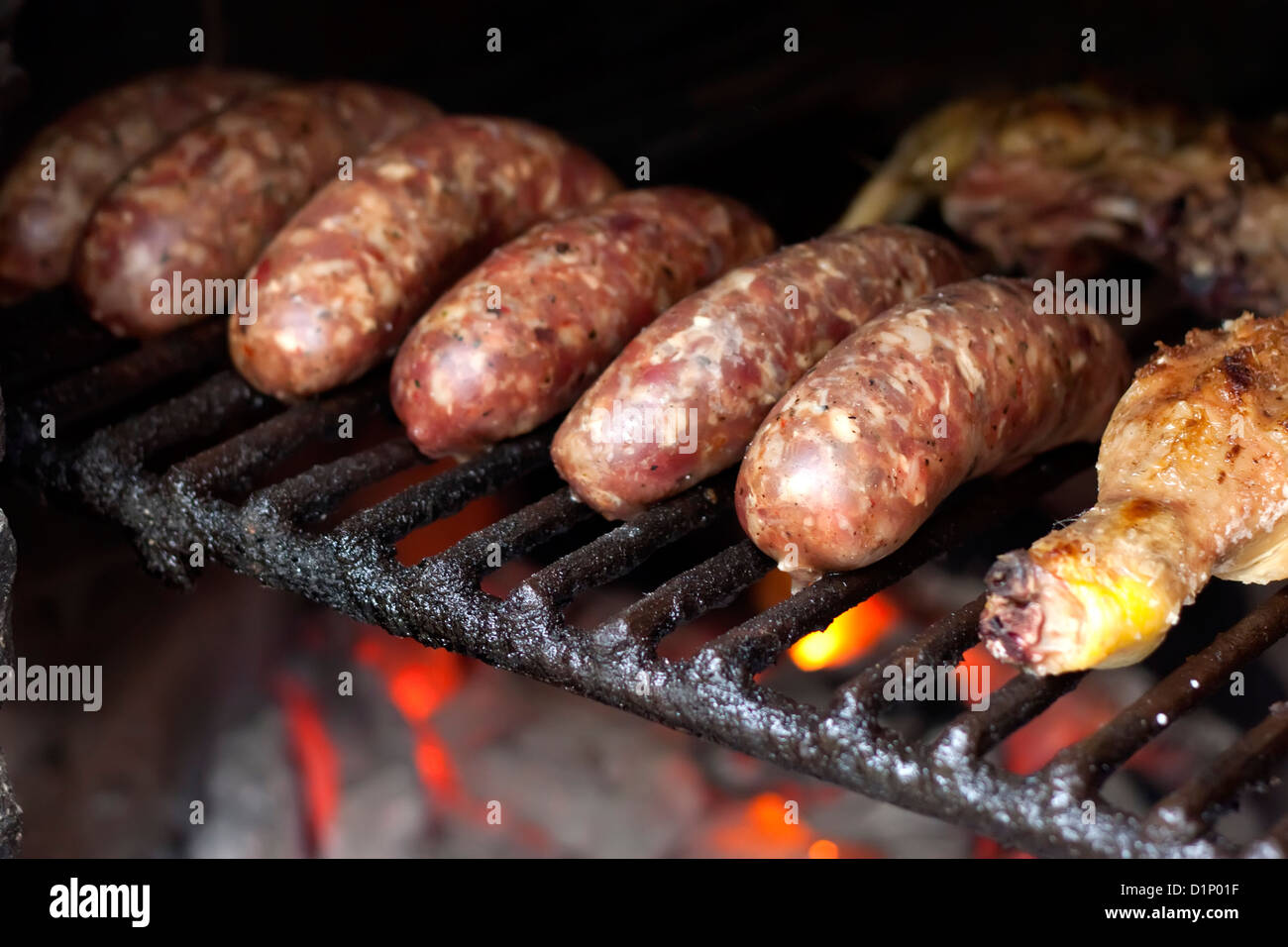 grilled sausages in the grill Stock Photo - Alamy
