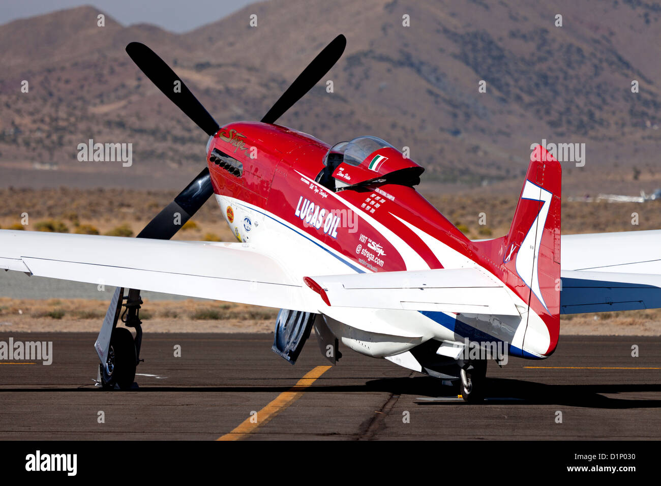 P-51 Mustang air racer Strega sits on the ramp Stock Photo, Royalty ...