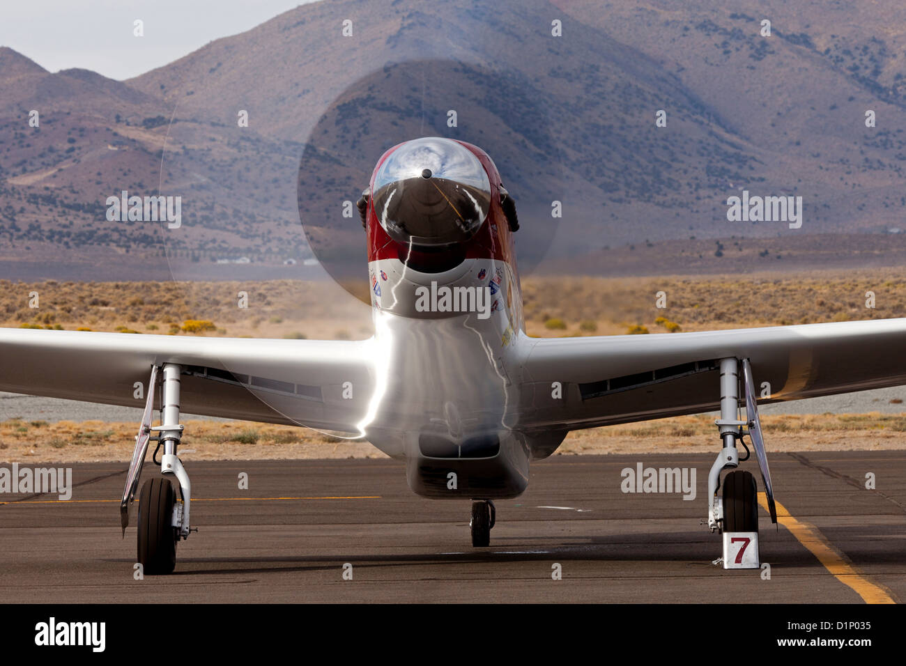 P-51 Mustang Air Racer "Strega" runs up the RPM's after a heat race at ...