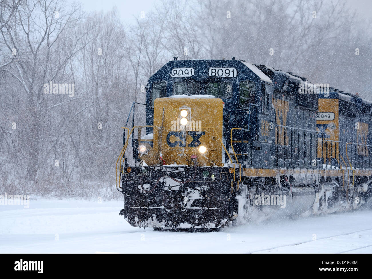 Freight train moves through snow storm in upstate New York, US Stock ...