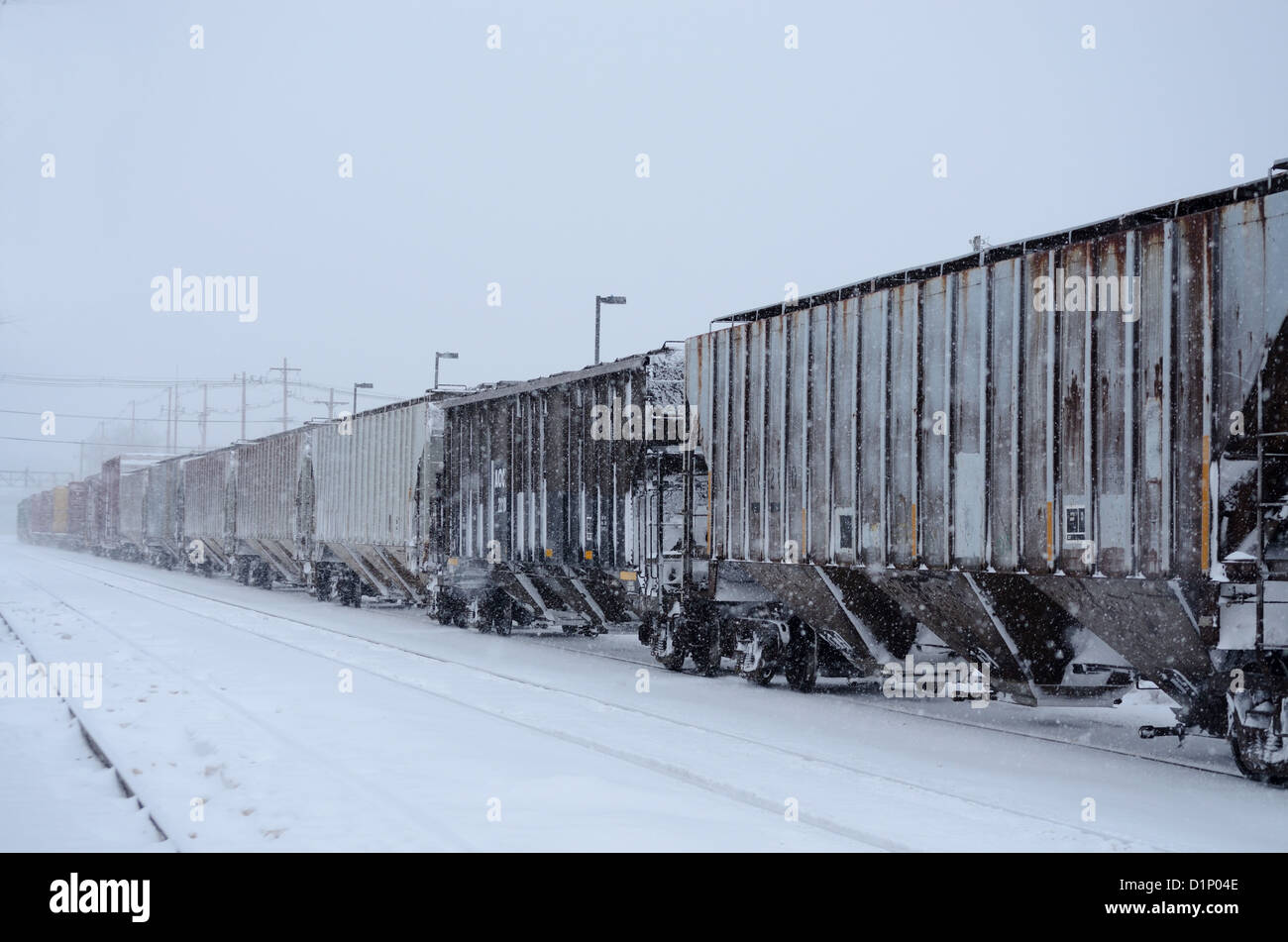 Freight train moves through snow storm in upstate New York, US Stock ...