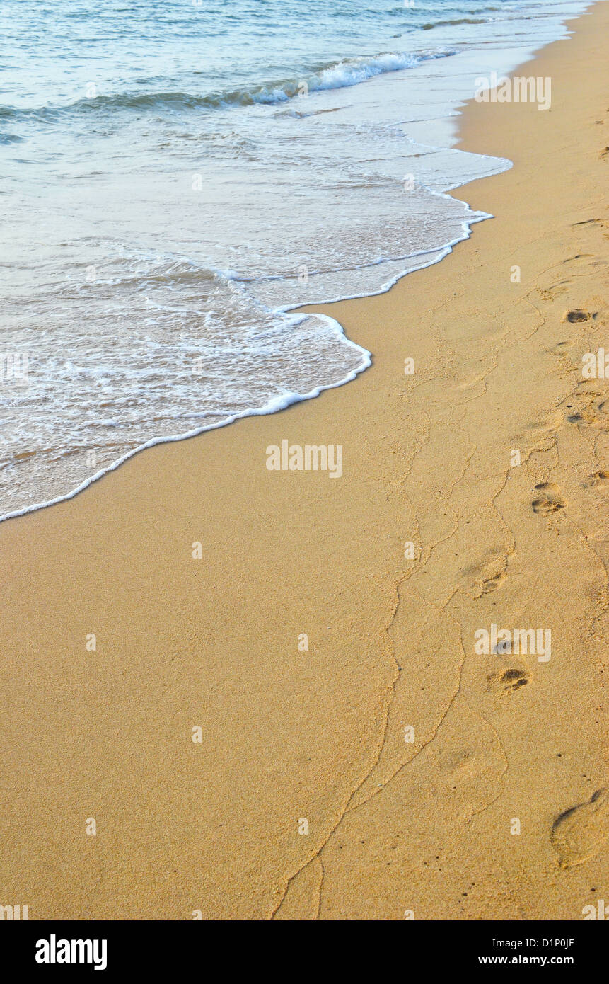sand beach, sea and footsteps Stock Photo - Alamy