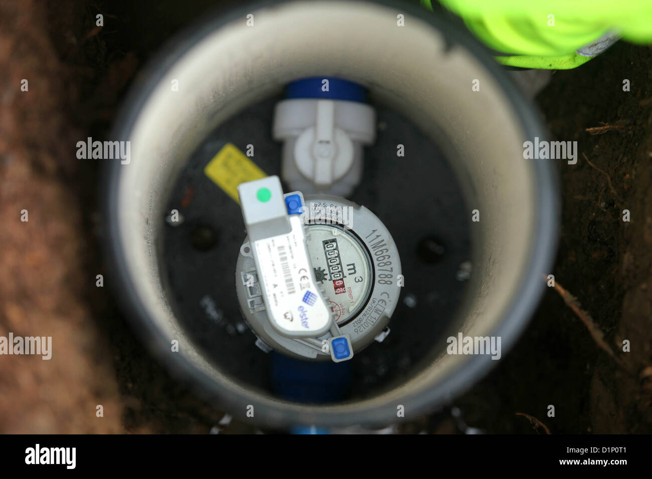 Smart water meter installation outside a house in West Sussex Stock ...