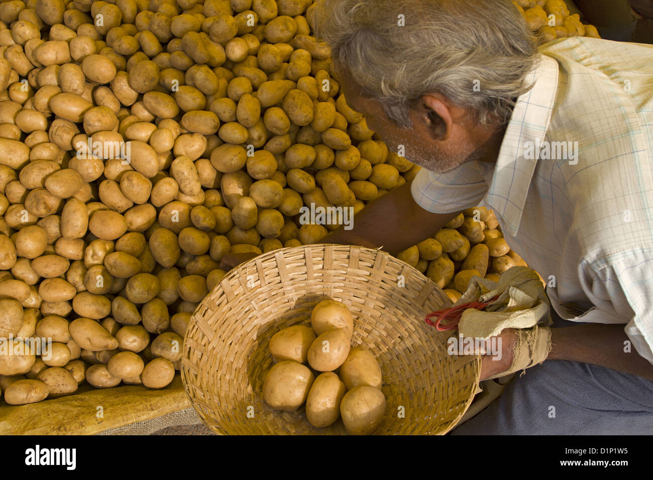 Vendor selling potatoes in market, Canacona, South Goa Stock Photo - Alamy